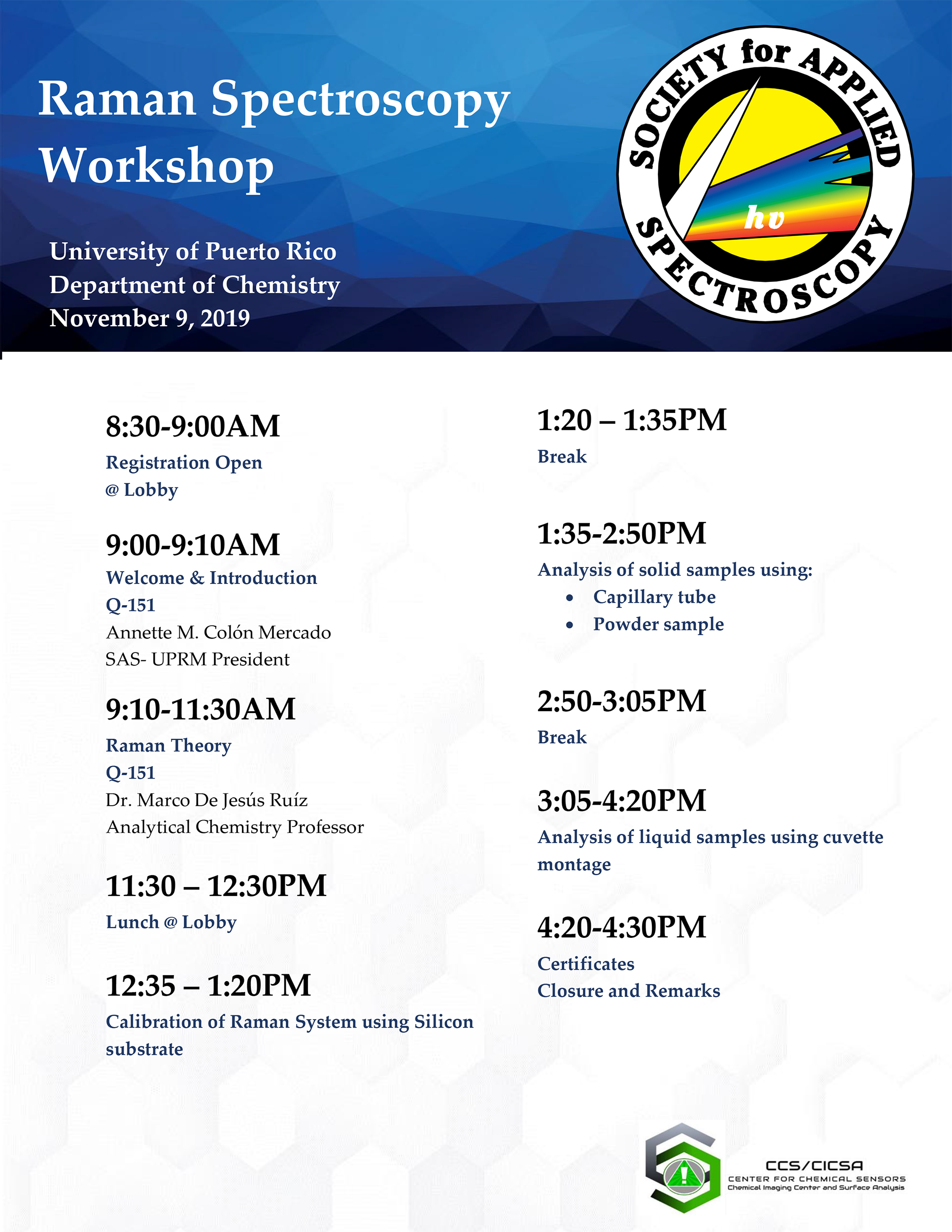 SAS Raman Workshop II – Center for Chemical Sensors (CCS) / Chemical ...