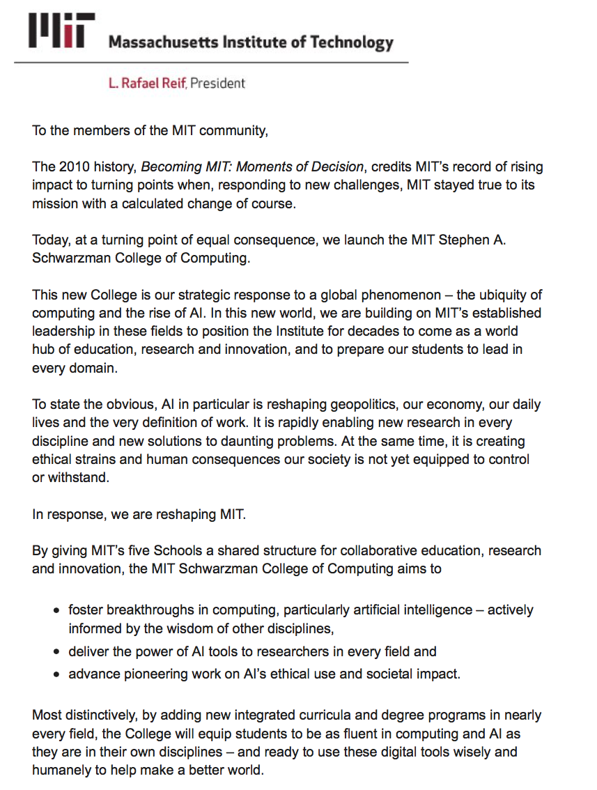 A step into the future: The MIT Stephen A. Schwarzman College of ...