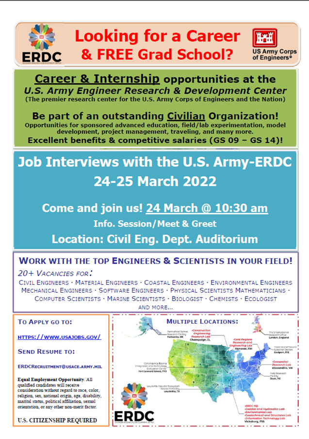 ERDC 2022 Spring Job Fair – Department of Civil Engineering and Surveying