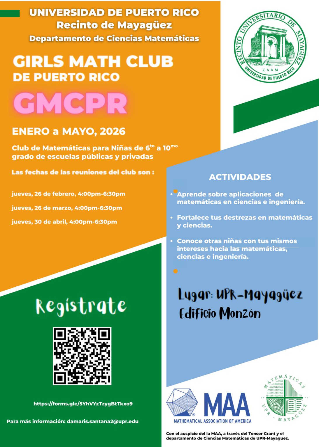 GIRLS MATH CLUB de Puero Rico (GMCPR) – Department of Mathematical Sciences