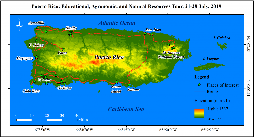 Trip Map PR 2019 – UPRM-TAMUK Educational Agricultural Tour